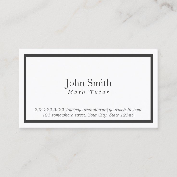 Math Tutor Minimal Black Framed Business Card | Zazzle