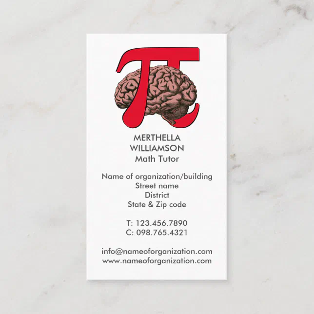 MATH TUTOR Pi Brain Mathematics Business Card | Zazzle