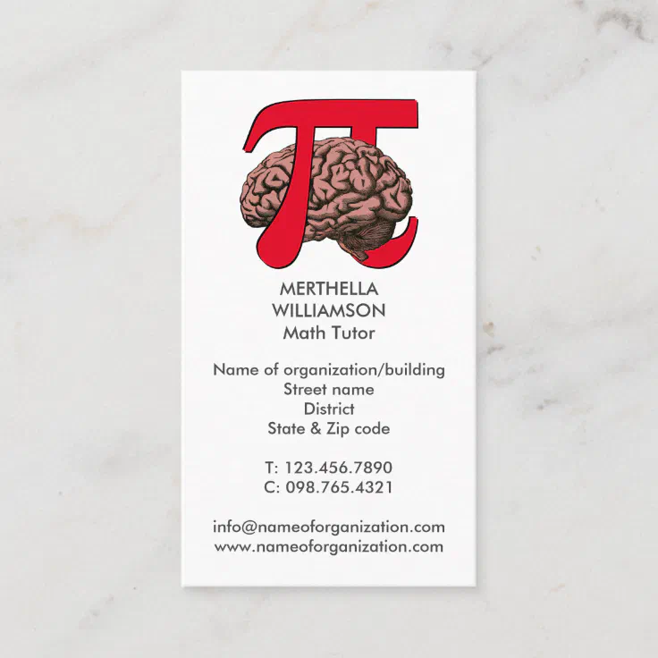 MATH TUTOR Pi Brain Mathematics Business Card | Zazzle