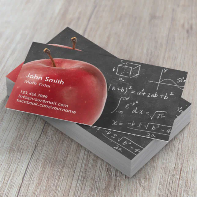 Math Tutor Professional Red Apple & Chalkboard Business Card | Zazzle