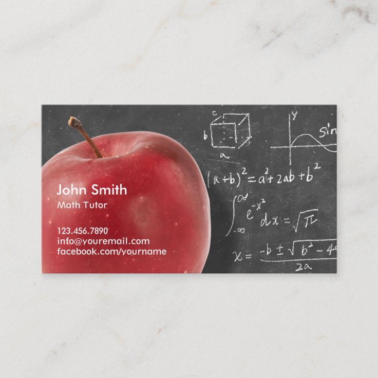 Math Tutor Professional Red Apple & Chalkboard Business Card | Zazzle
