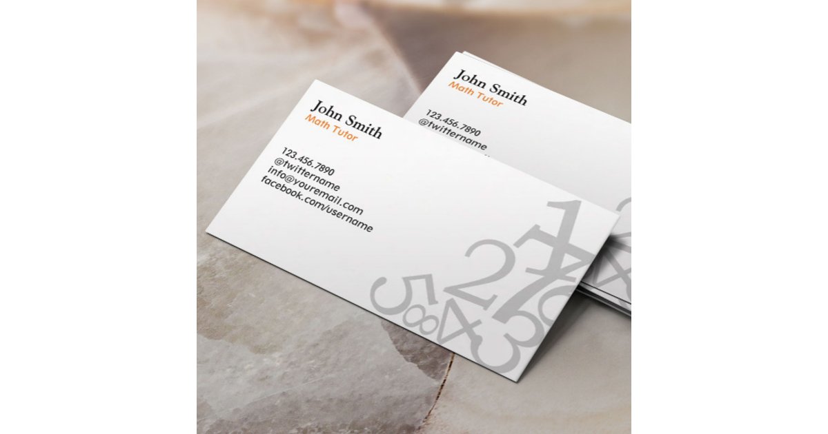 Math Tutor Simple Numbers Teacher Plain Business Card | Zazzle