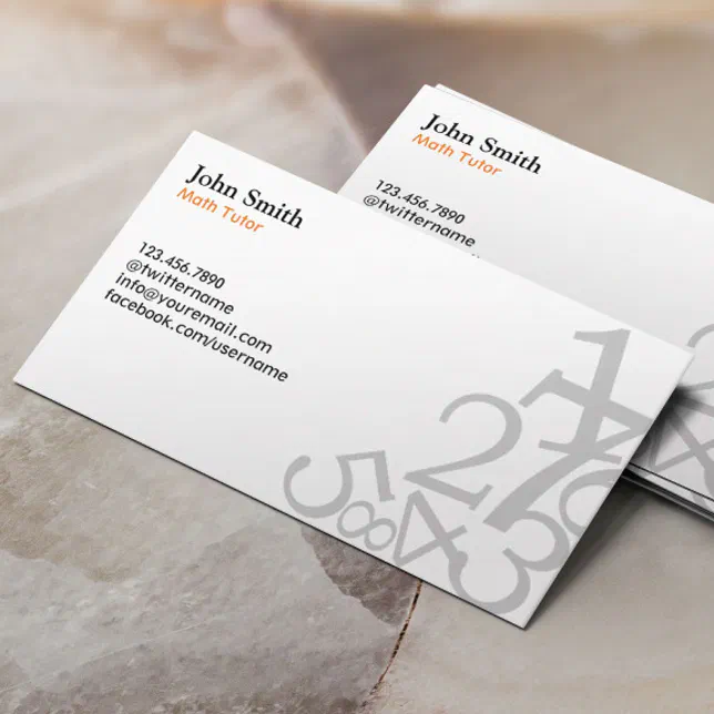 Math Tutor Simple Numbers Teacher Plain Business Card | Zazzle