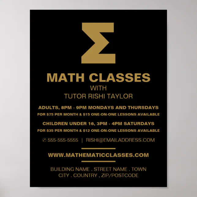 Mathematic Sigma Symbol, Math Classes Advertising Poster | Zazzle