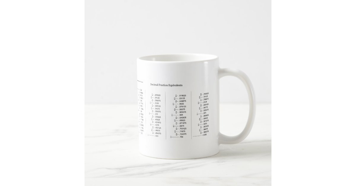 Mathematical Chart of Decimal Fraction Equivalents Coffee Mug | Zazzle
