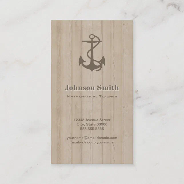 Mathematical Teacher - Nautical Anchor Wood Business Card | Zazzle