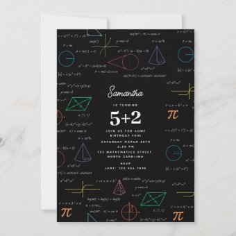 Mathematics Equations Math Formulas Birthday Invitation | Zazzle