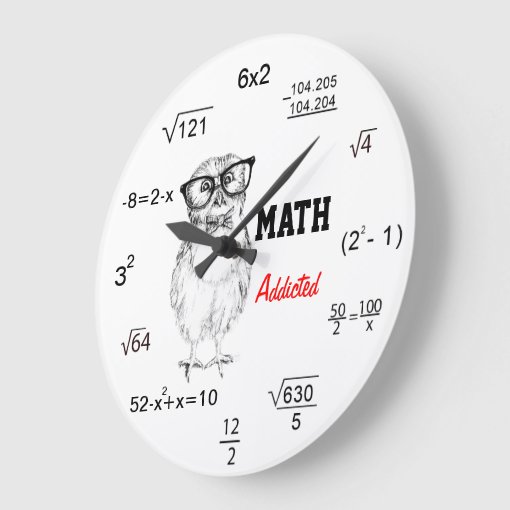 Maths addicted nerdy owl large clock | Zazzle