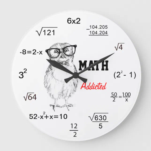Maths addicted nerdy owl large clock | Zazzle