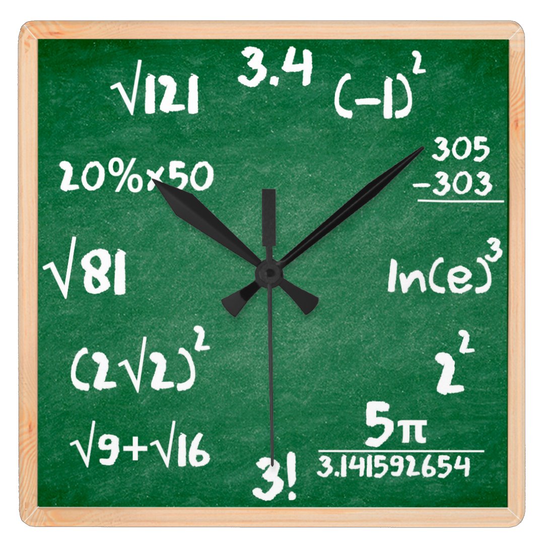 Maths Clock with Wooden border | Zazzle