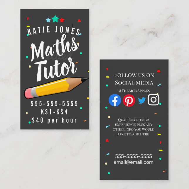 maths English tutor home learning exams Business Card | Zazzle