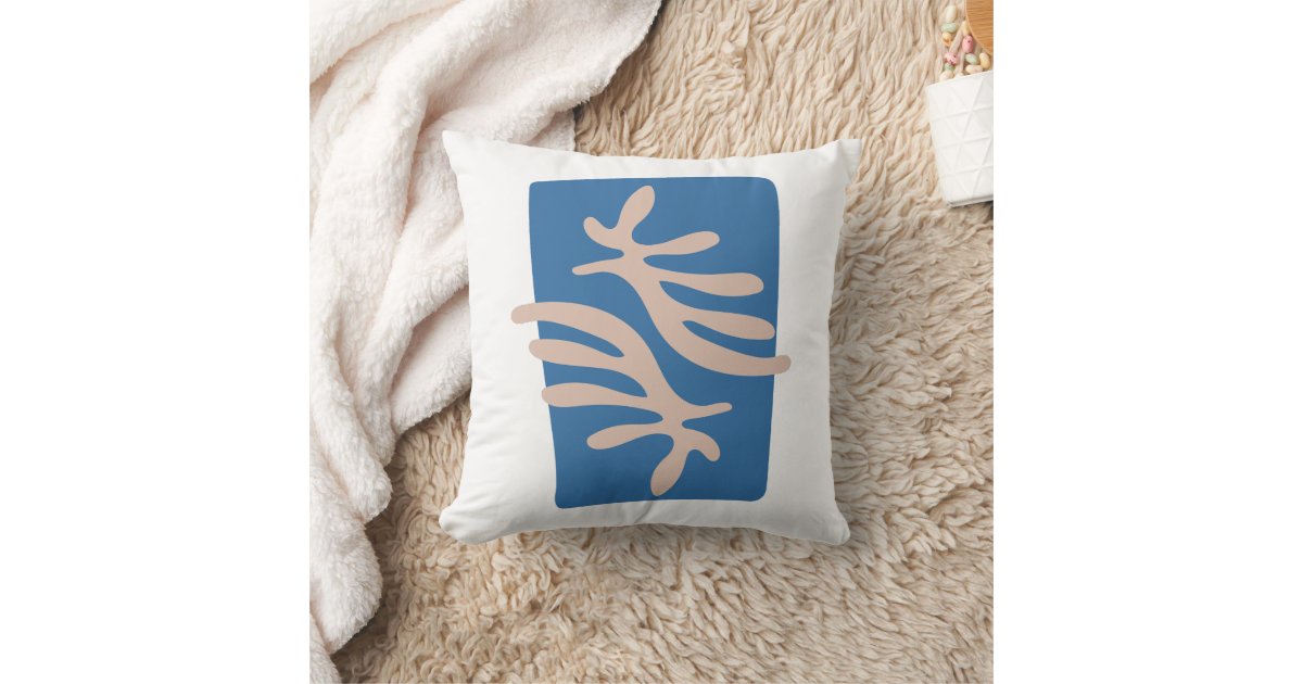 Matisse Inspired Blue Coral Leaves Cutout Throw Pillow | Zazzle