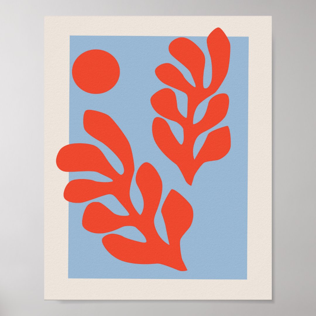 Matisse Leaves Blue & Red Poster | Zazzle