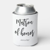 Matron of Honor Black White Wedding Can Cooler | Zazzle