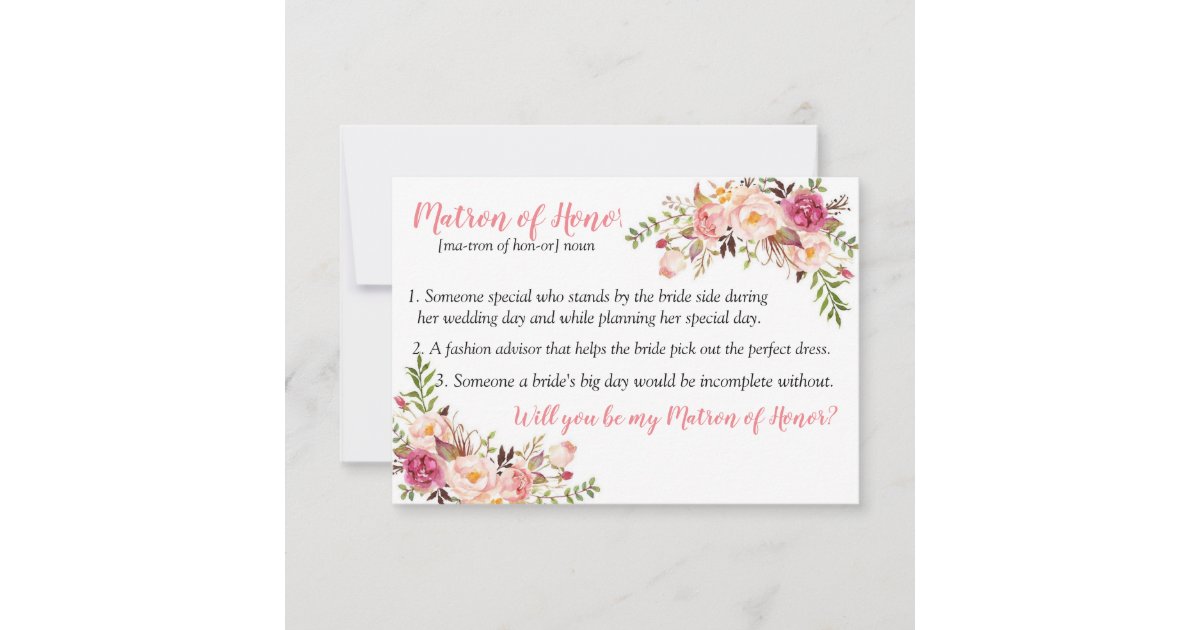 Matron of Honor definition card | Zazzle.com