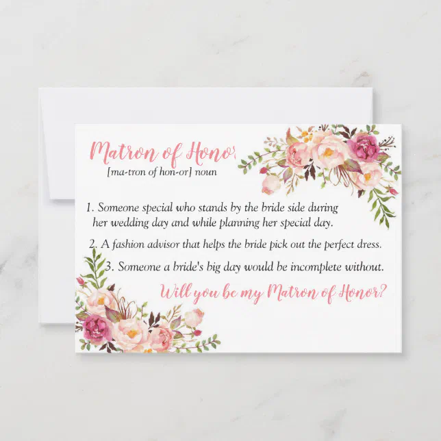 Matron of Honor definition card | Zazzle