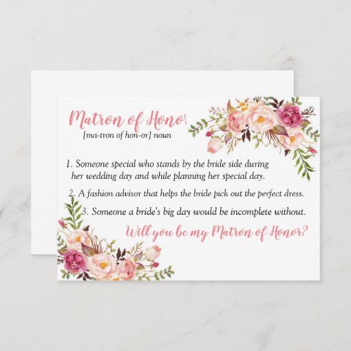 Matron of Honor definition card | Zazzle