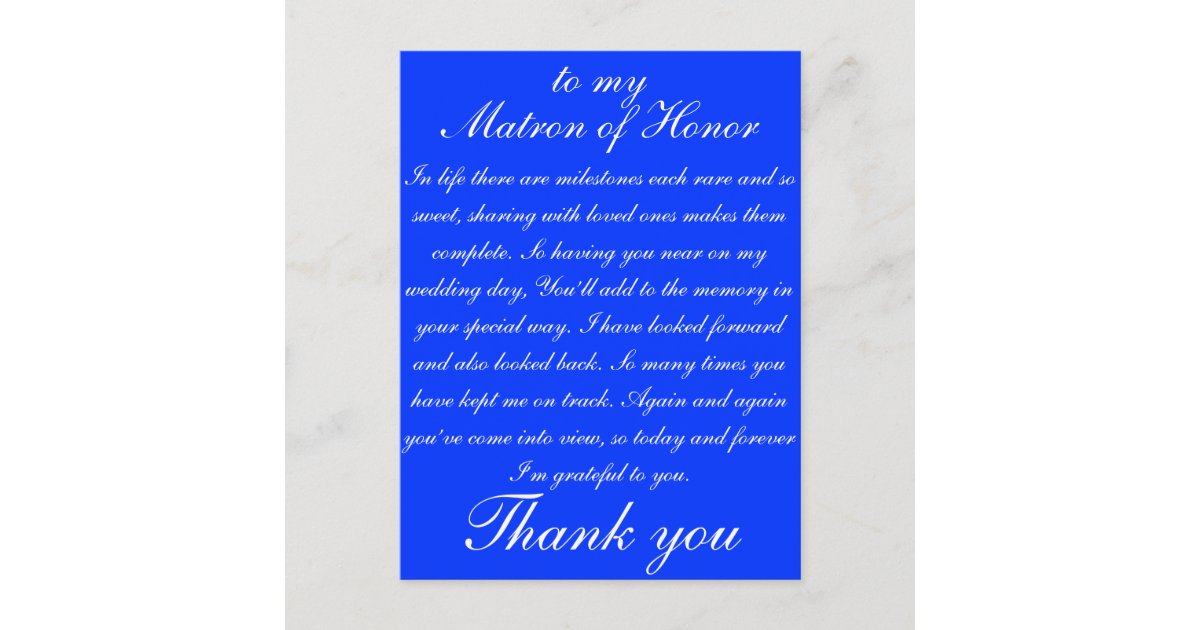 Matron of Honor Thank you Postcard | Zazzle
