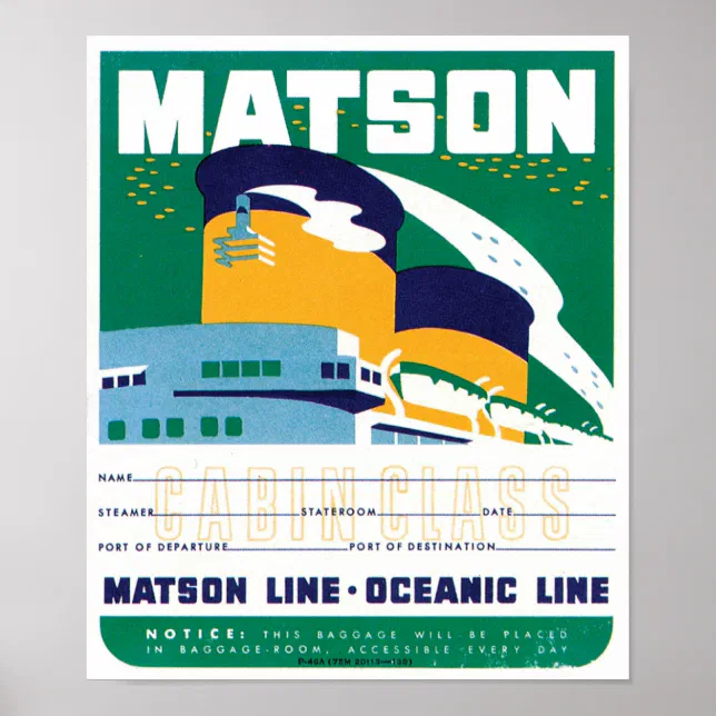 Matson Oceanic Line Poster | Zazzle