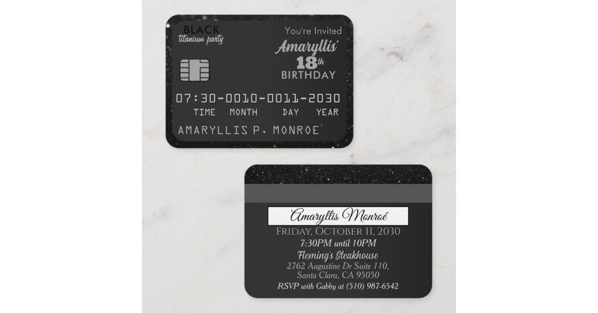 Matte Black Credit Card Birthday Invitations | Zazzle