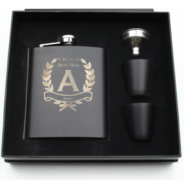 Matte Black Groomsman Best Man Flask Gift Set | Zazzle