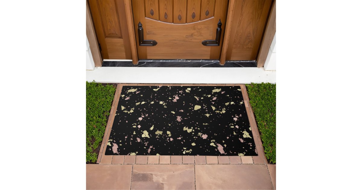 Matte Gold and Rose Gold Flakes Black Doormat | Zazzle