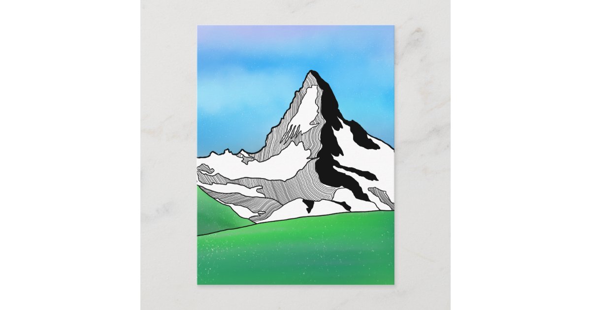 Matterhorn Switzerland Line art watercolor Postcard | Zazzle