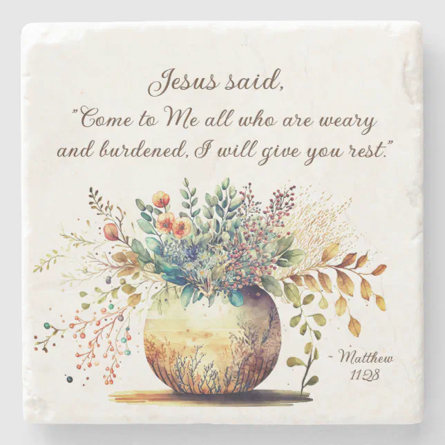 Matthew 11:28 Jesus said, Come to Me Bible Verse Stone Coaster | Zazzle