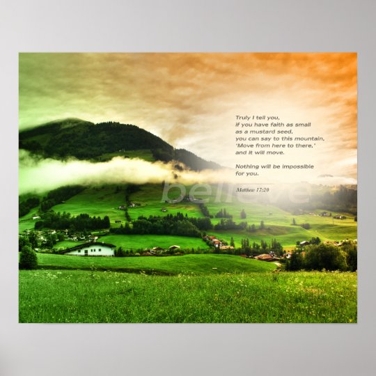 Matthew 17:20 Move mountains bible verse sunset Poster | Zazzle.com