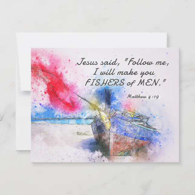 Matthew 4:19 Fishers of Men Bible Verse Flat Card | Zazzle