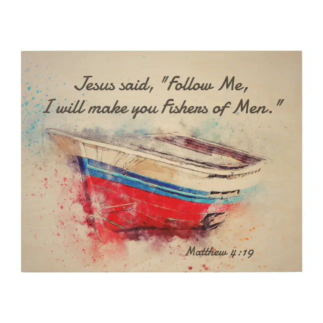 Matthew 4:19 Jesus said Follow Me Bible Verse Wood Wall Art | Zazzle