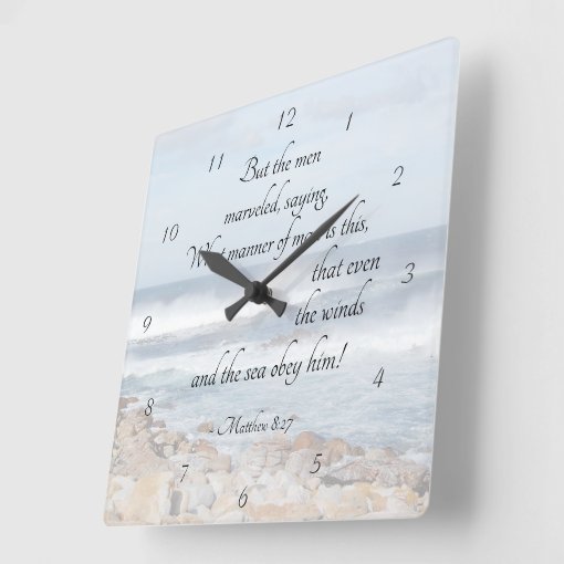 Matthew 8:27 Jesus calms the storm, Bible Verse Square Wall Clock | Zazzle