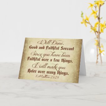 Matthew Bible Well done good and faithful servant Card | Zazzle