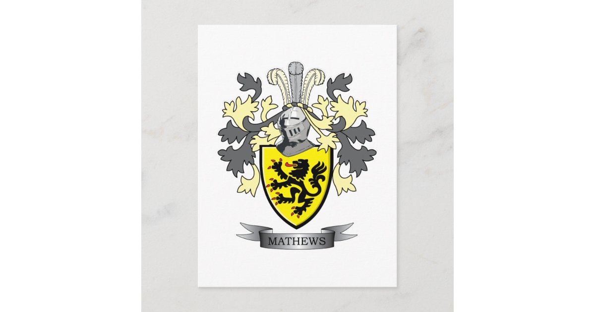 Matthews Family Crest Coat of Arms Postcard | Zazzle