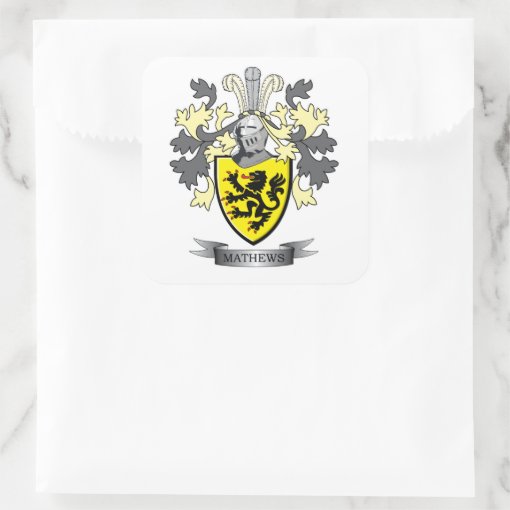 Matthews Family Crest Coat of Arms Square Sticker | Zazzle