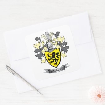 Matthews Family Crest Coat of Arms Square Sticker | Zazzle