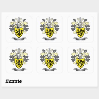 Matthews Family Crest Coat of Arms Square Sticker | Zazzle