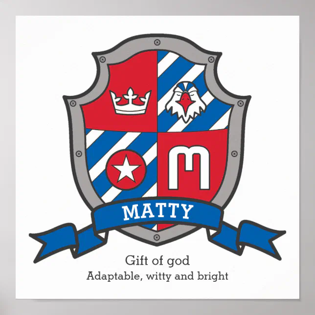 Matty boys name meaning heraldry shield poster | Zazzle