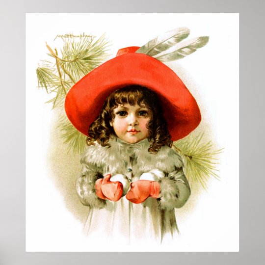 Maud Humphrey: Winter Girl with Snowballs Poster | Zazzle.com