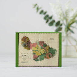 Maui, 1885, Vintage Hawaii Map Postcard | Zazzle
