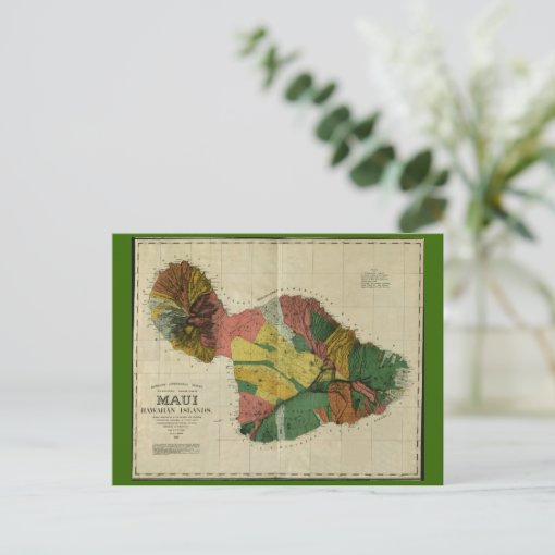 Maui, 1885, Vintage Hawaii Map Postcard | Zazzle