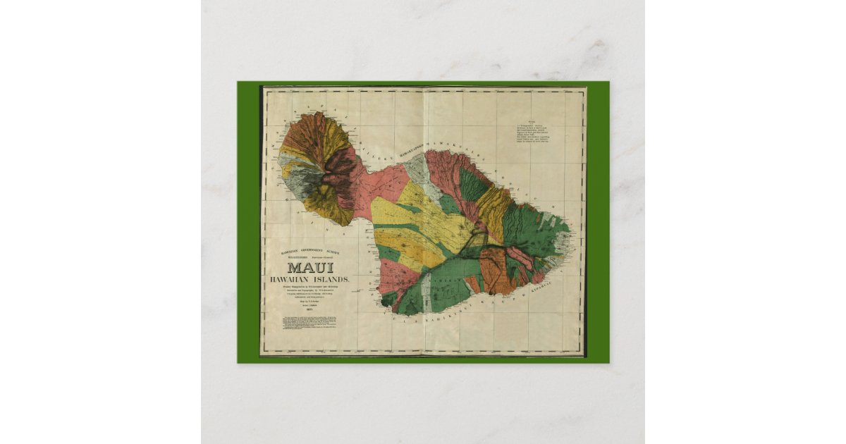 Maui, 1885, Vintage Hawaii Map Postcard | Zazzle