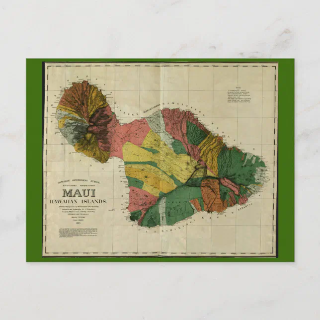 Maui, 1885, Vintage Hawaii Map Postcard | Zazzle