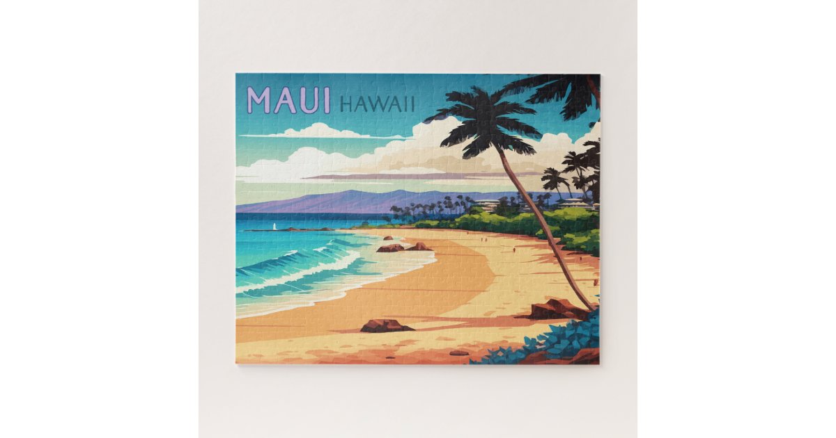 Maui Hawaii Kaanapali Beach Vintage Retro Jigsaw Puzzle | Zazzle