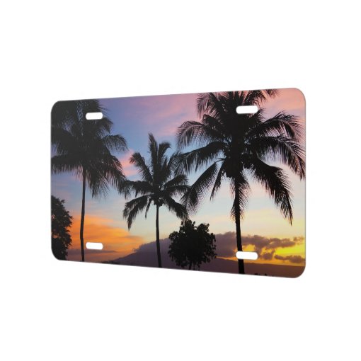 Maui Hawaiian Sunset Palm Trees License Plate | Zazzle
