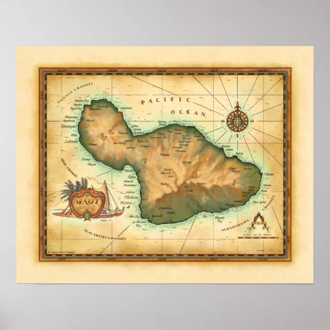 Maui Map of the Hawaiian Islands Poster | Zazzle
