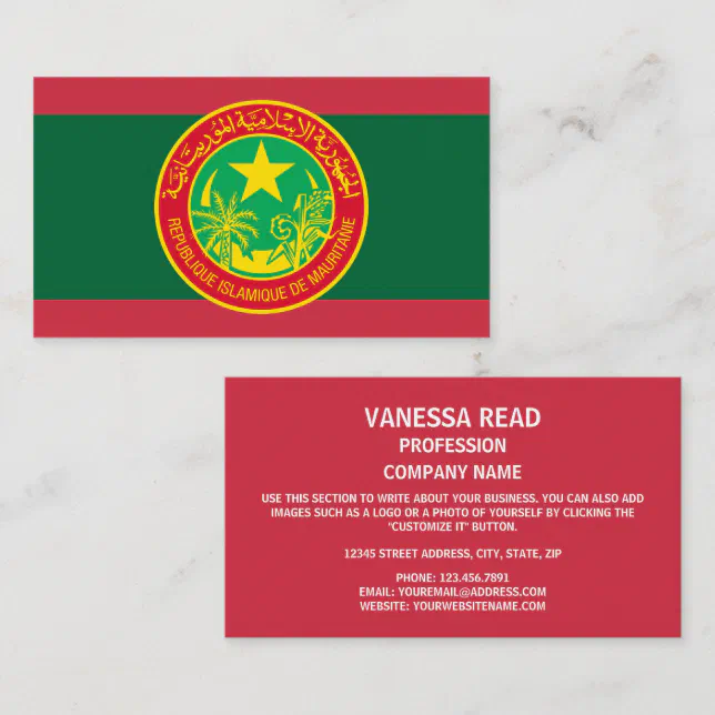 Mauritanian Flag & Seal, Flag of Mauritania Business Card | Zazzle