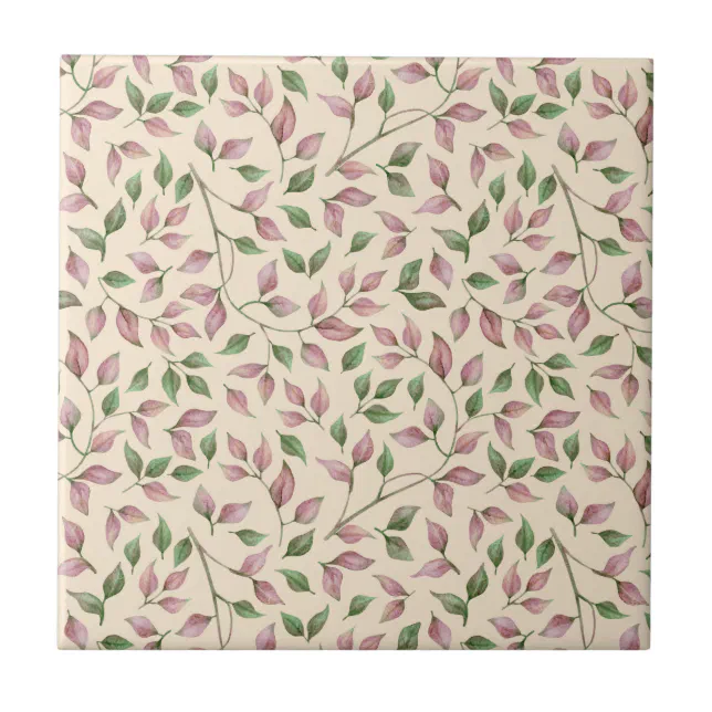 Mauve and Green Leaf Seamless Pattern Ceramic Tile | Zazzle