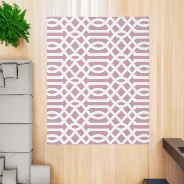 Mauve and White Trellis Pattern Rug | Zazzle