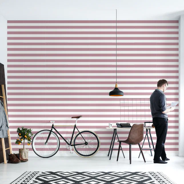Mauve and White Wide Horizontal Stripes Wallpaper | Zazzle